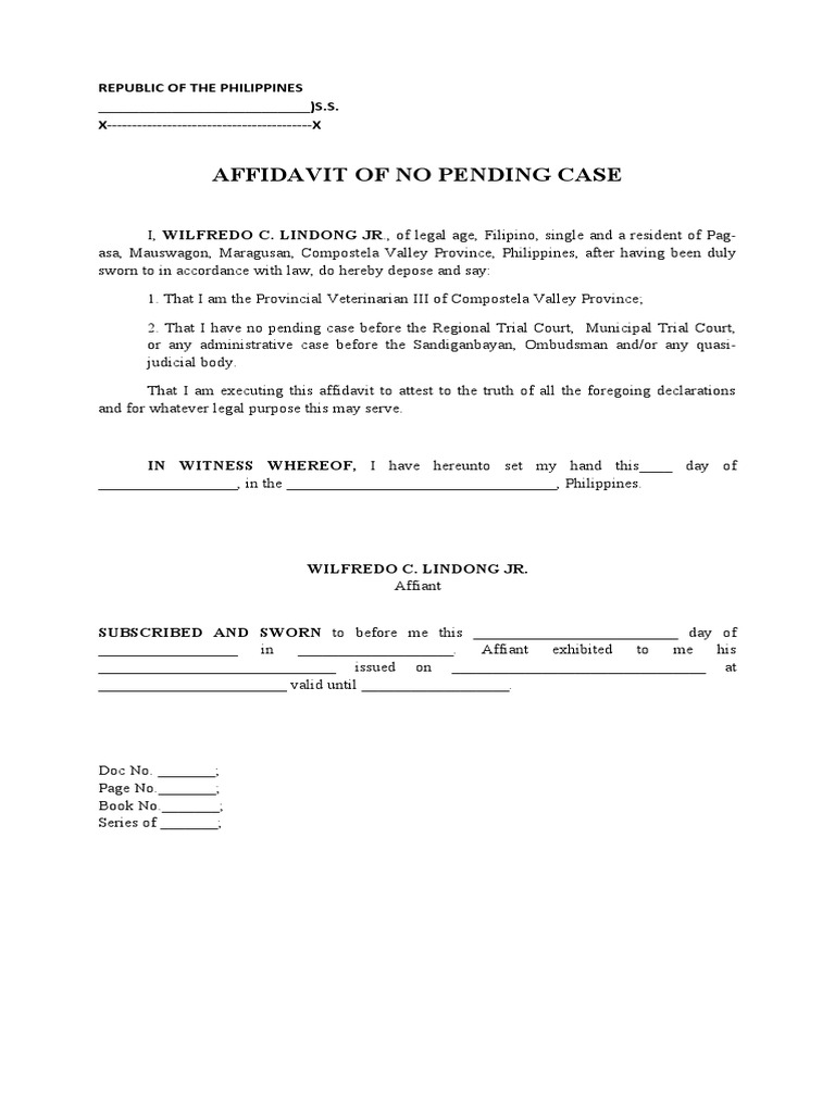 Affidavit of No Pending Case - Lindong | PDF