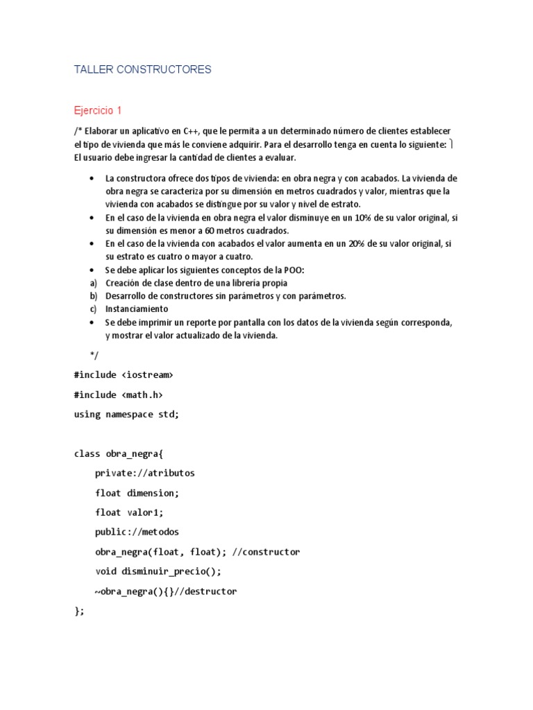 Taller Constructores Programacion 1 Pdf C Constructor Programación Orientada A Objetos