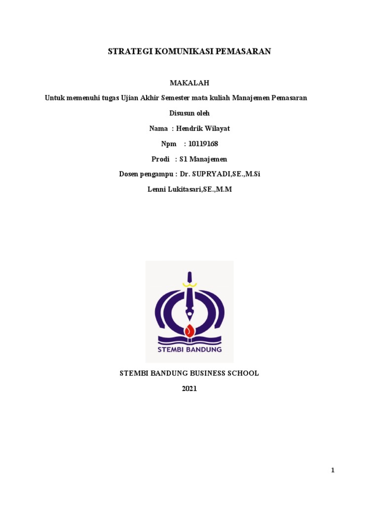 Uas Manajemen Pemasaran Hendrik | PDF | Karier & Perkembangan | Ilmu Sosial