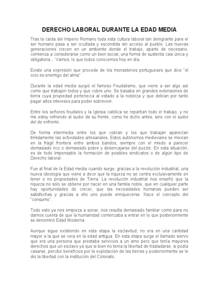 Derecho Laboral Durante La Edad Media | PDF | Edades medias | Feudalismo