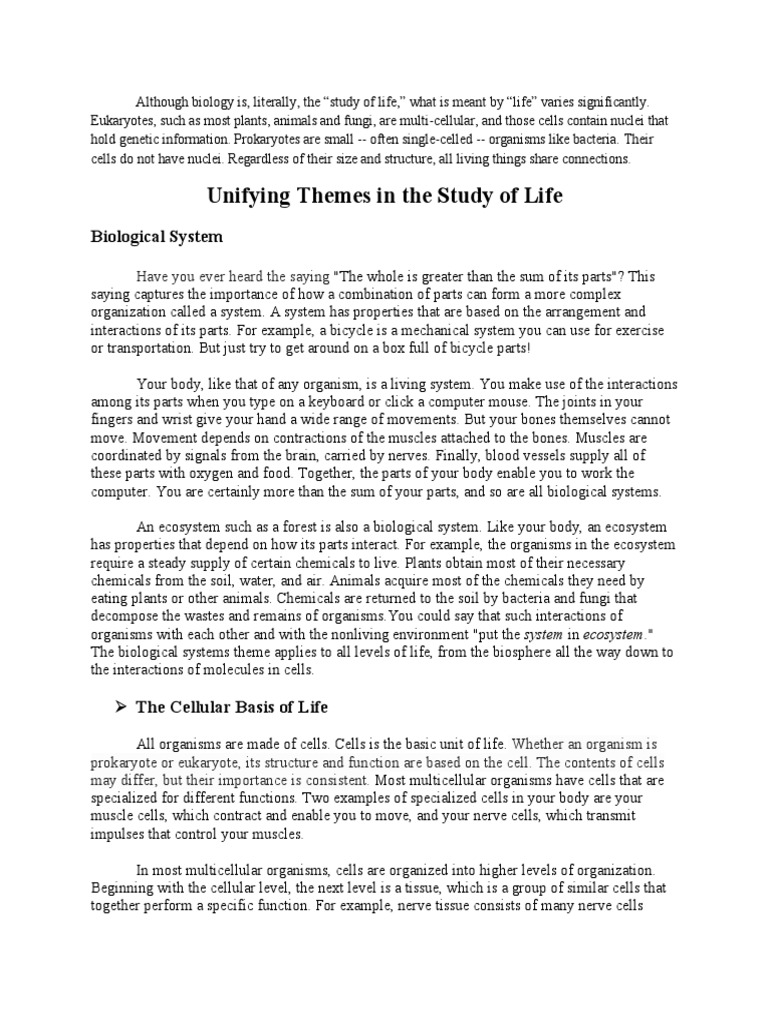 Unifying Themes in The Study of Life | PDF | Cell (Biology) | Evolution
