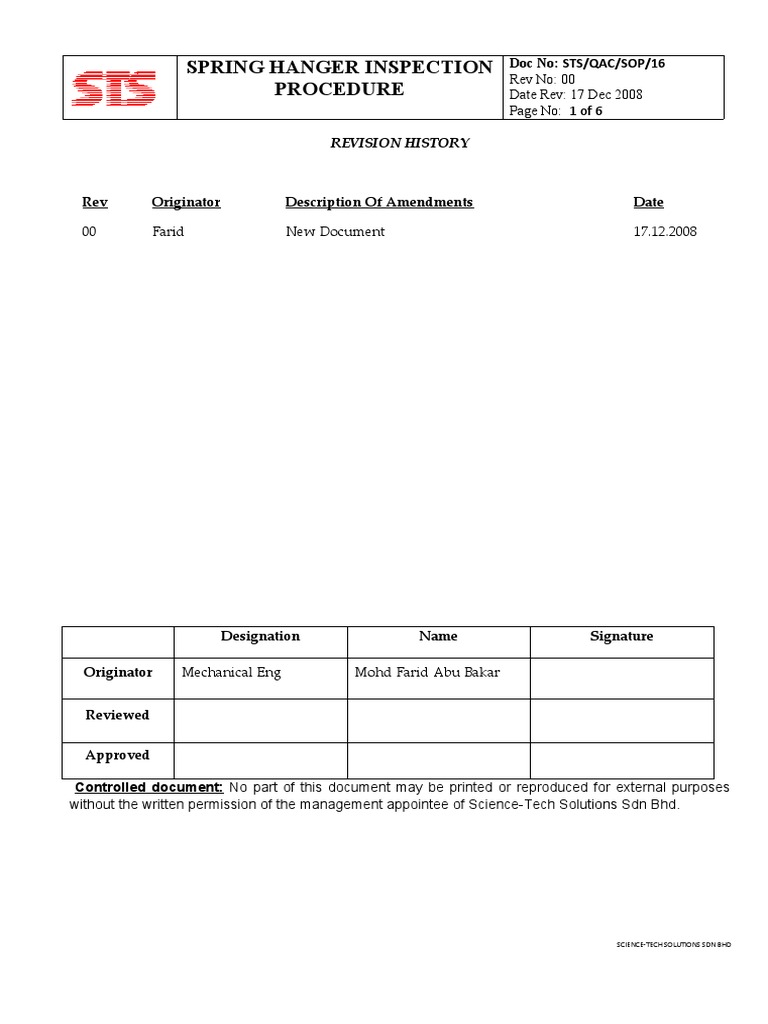 STS QAC SOP 016 Spring Hanger Inspection | Download Free PDF | Pipe ...