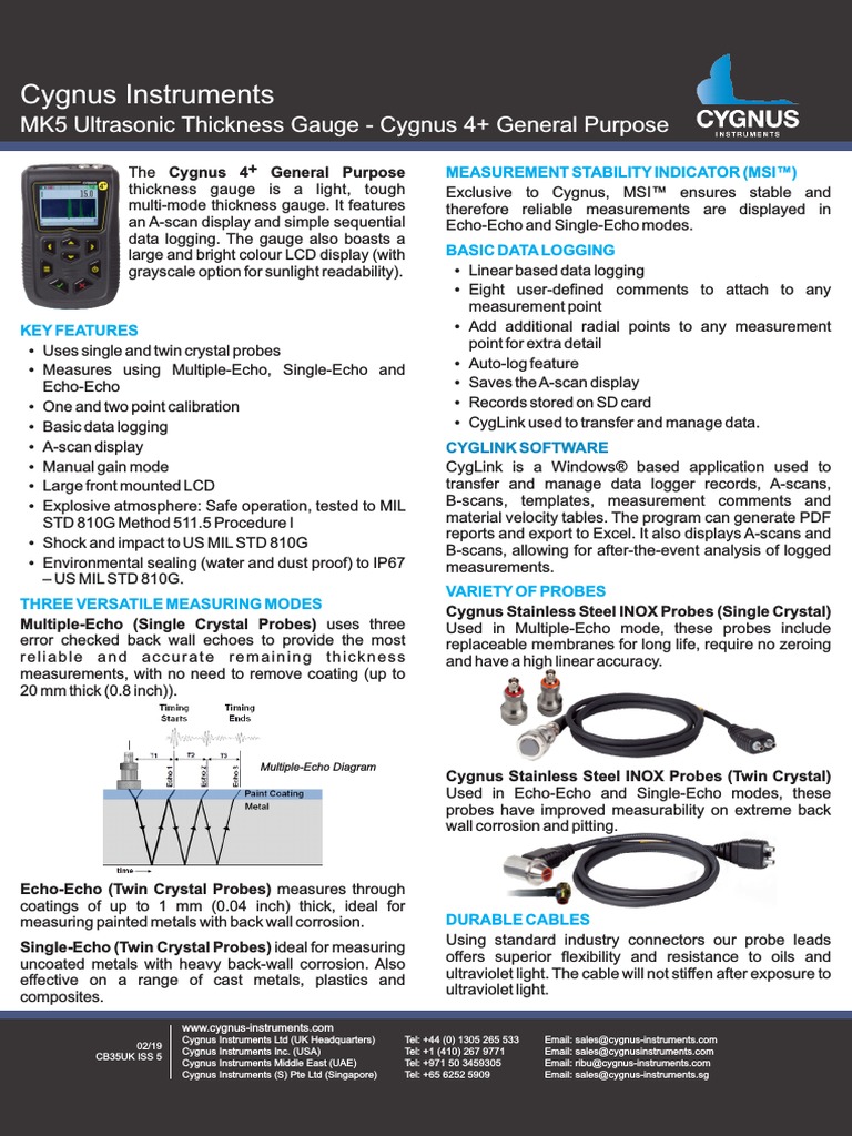 Cygnus Instruments: MK5 Ultrasonic Thickness Gauge - Cygnus 4+ General ...