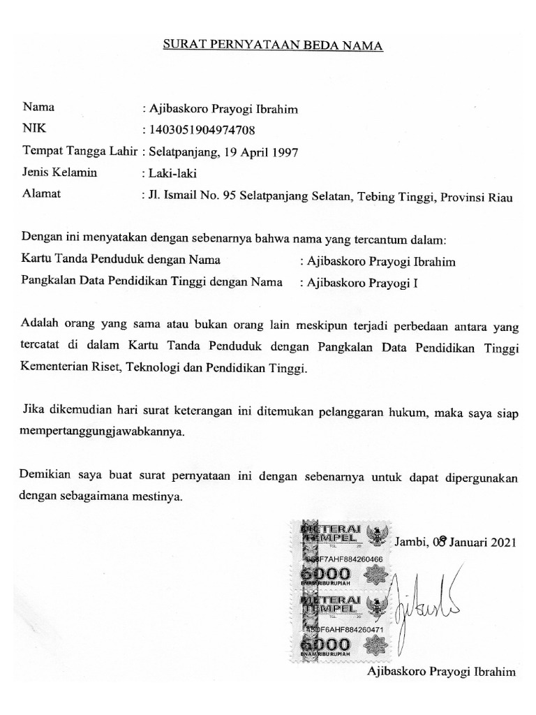 Surat Pernyataan Ajibaskoro Prayogi Ibrahim - G1a218111 | PDF