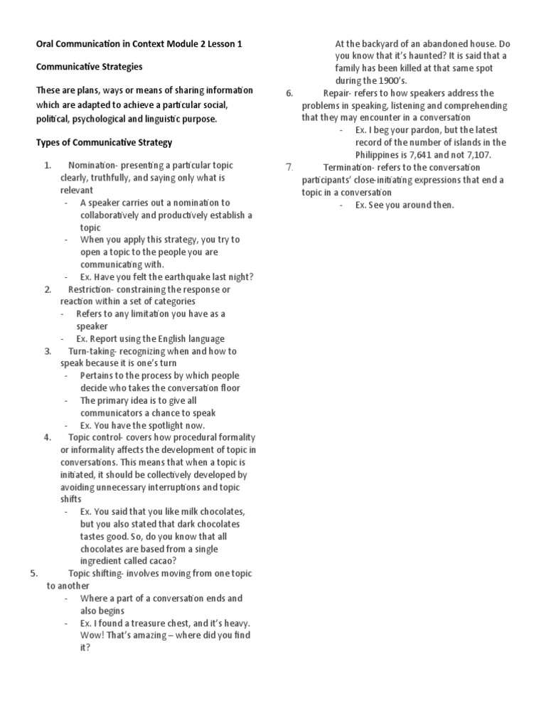 Oral Communication in Context Module 2 Lesson 1 (HUMSS) | PDF | Waste ...