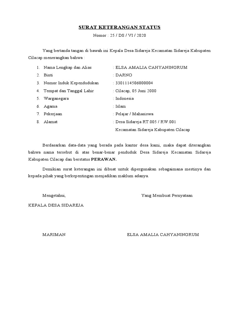 Surat Keterangan Status | PDF | Olahraga & Rekreasi
