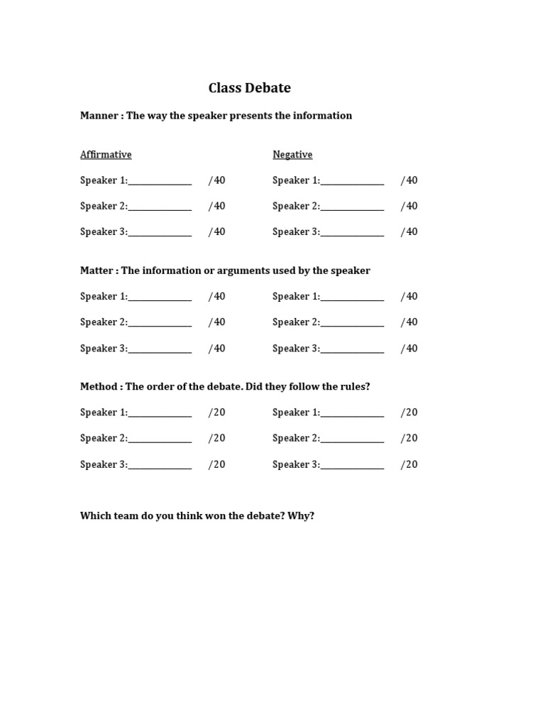 Class Debate Evaluation Criteria | PDF