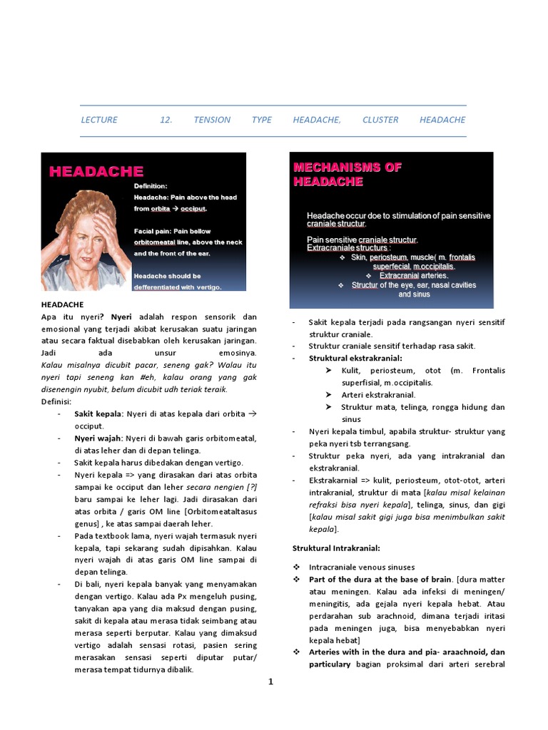 Tension Type Headache and Cluster Headache | PDF