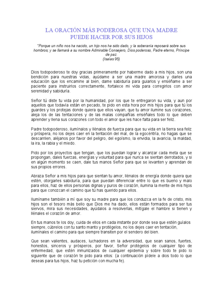 La Oración Más Poderosa Que Una Madre | Descargar gratis PDF | Amor | Cristo (título)