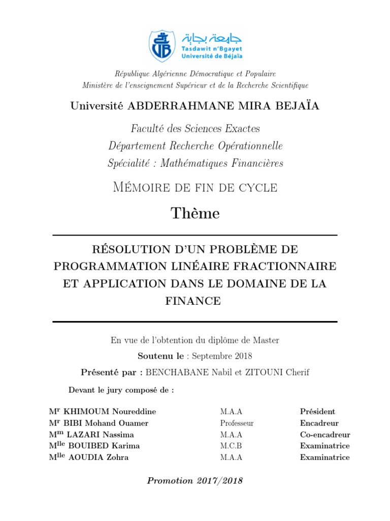 Résolution D'un Problème de Programmation Linéaire Fractionnaire Et ...