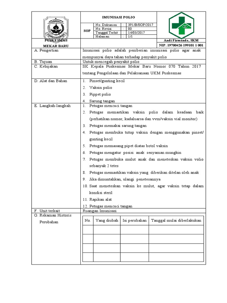Sop Imunisasi Polio | PDF