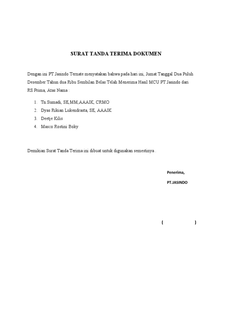 Surat Tanda Terima Dokumen | PDF
