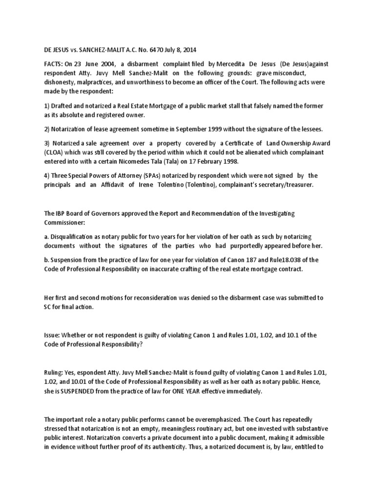 De Jesus Vs Malit | PDF | Notary Public | Common Law