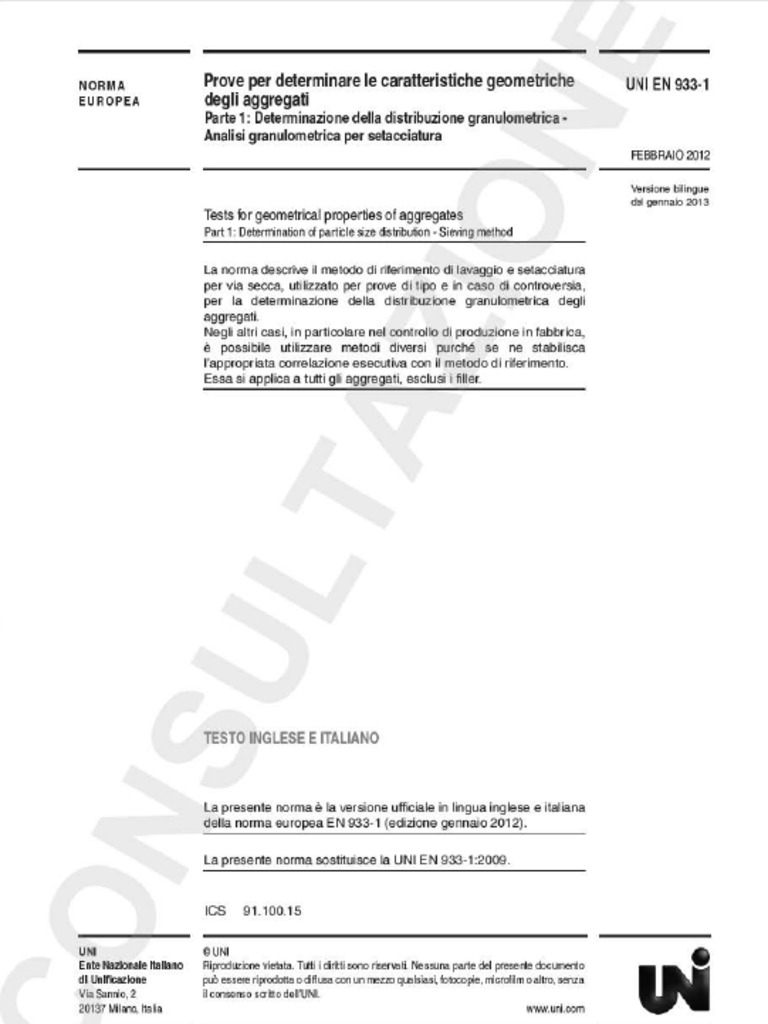 UNI en 933-1 (2012) - Distribuzione Granulometrica Per Setacciatura ...