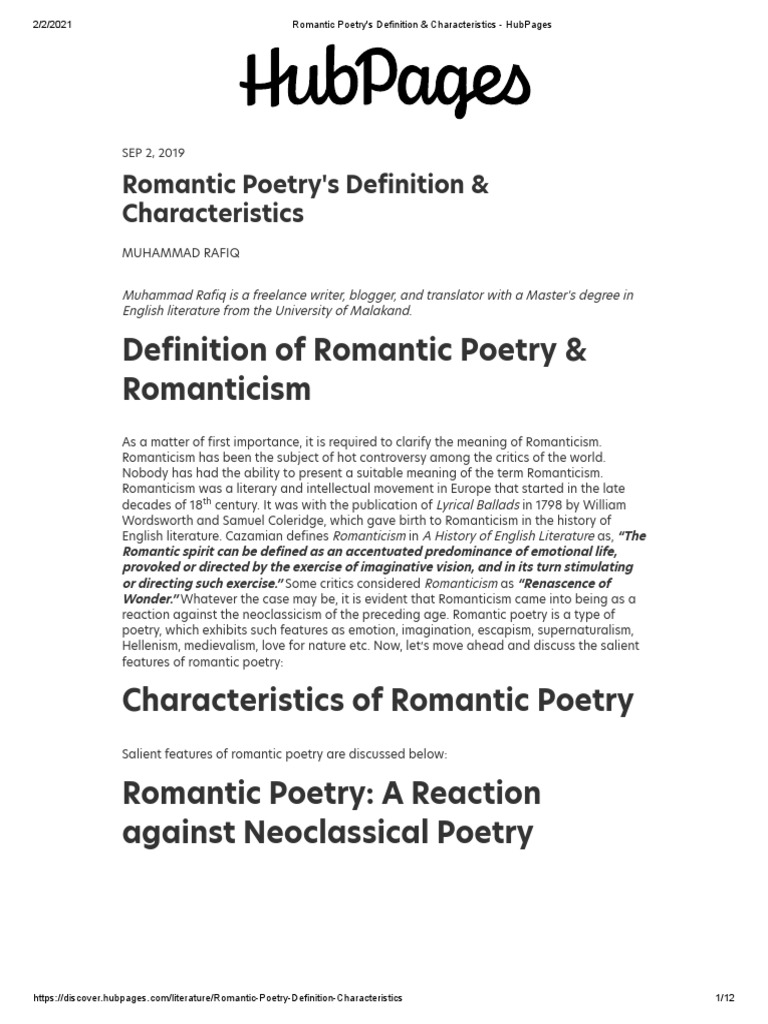 Romantic Poetry's Definition & Characteristics - HubPages | PDF | John ...