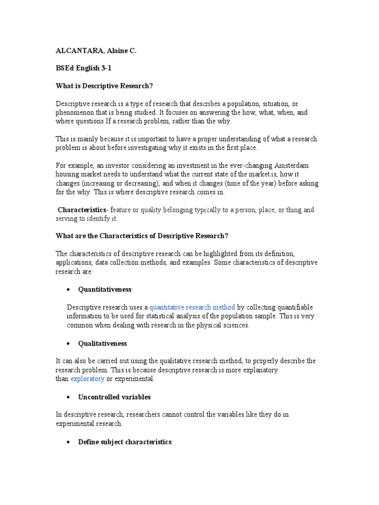 Characteristics of A Descriptive Research | PDF | Survey Methodology ...