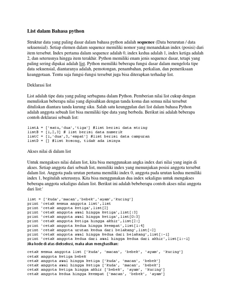 List Dalam Bahasa Python | PDF