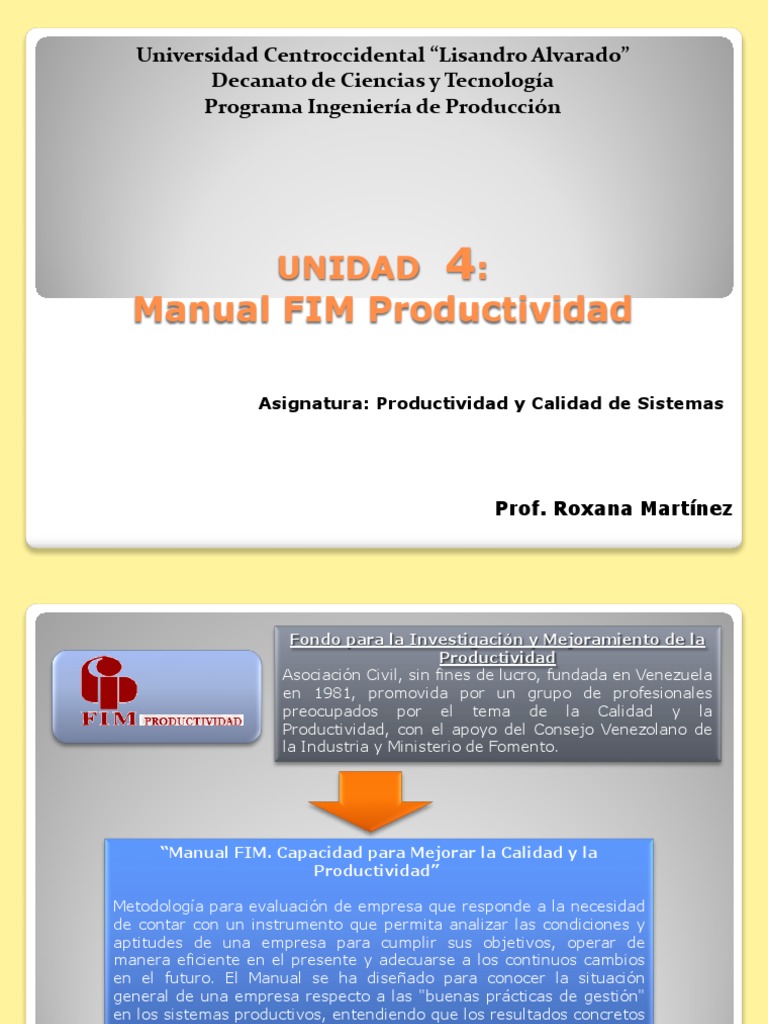 Manual FIM Productividad | PDF | Calidad (comercial) | Planificación