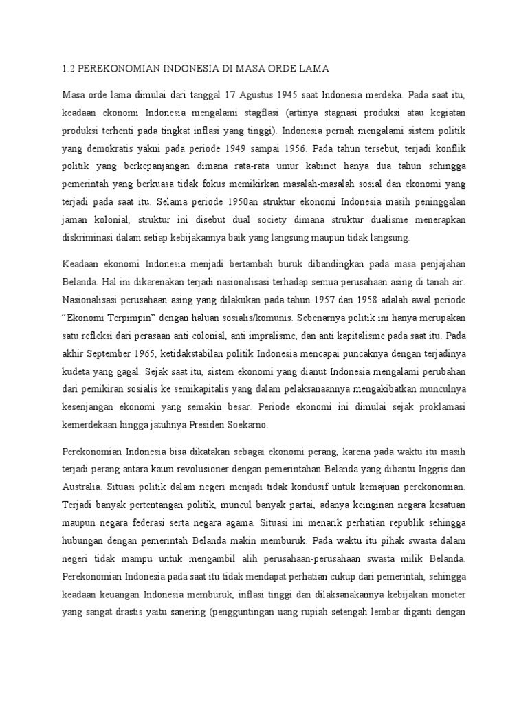 Perekonomian Indonesia Di Masa Orde Lama | PDF