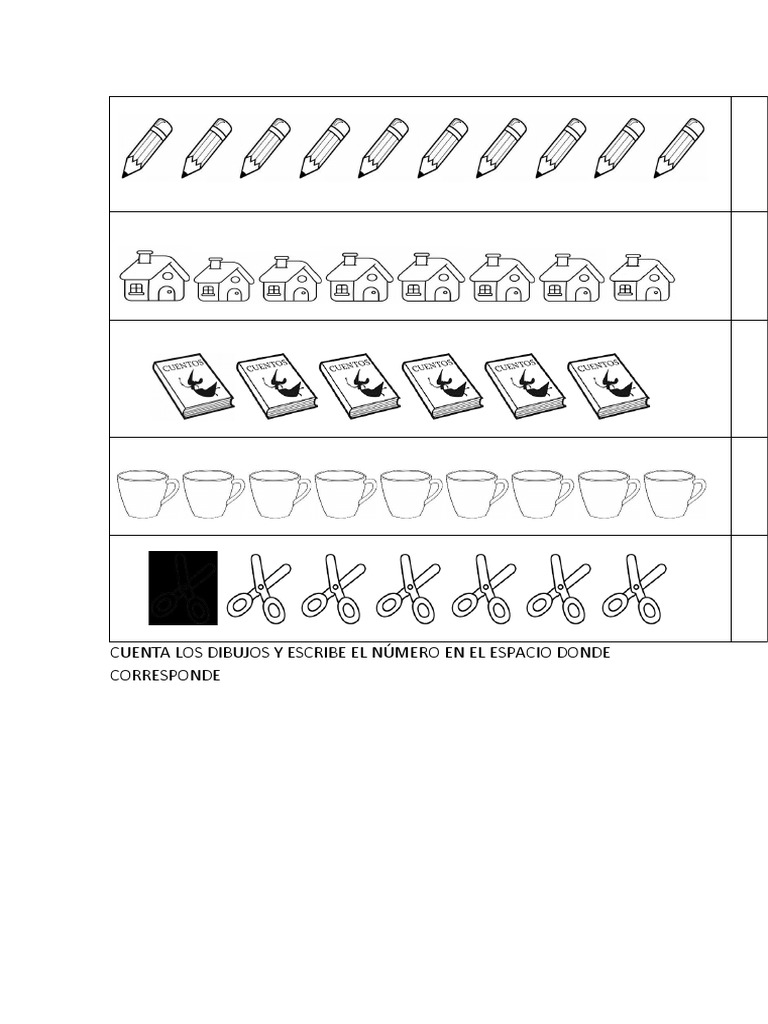 Cuenta Los Dibujos y Escribe El Número en El Espacio Donde Corresponde ...