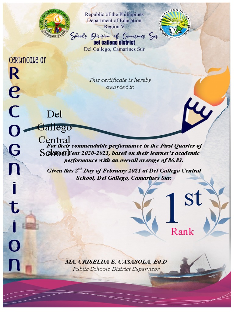 Certifcate Rank of School Academic Performance | PDF