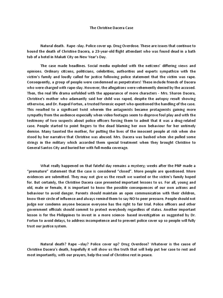 The Christine Dacera Case | PDF | Crime & Violence | Crime Thriller