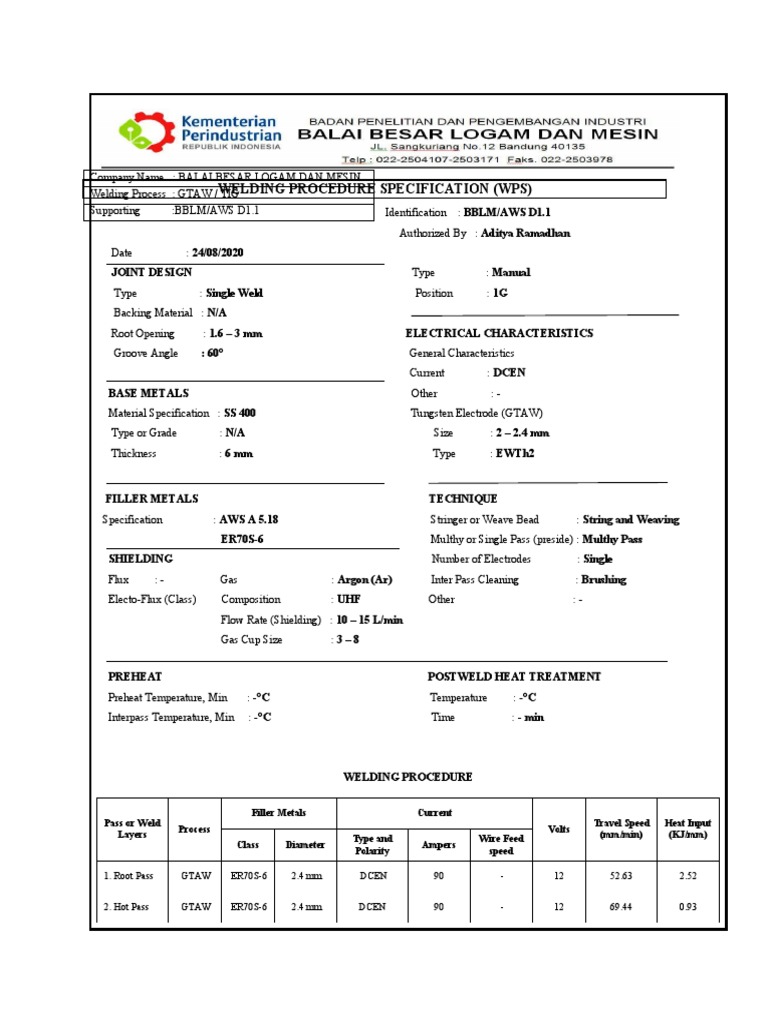 Welding Procedure Specification (WPS) | PDF | Welding | Construction