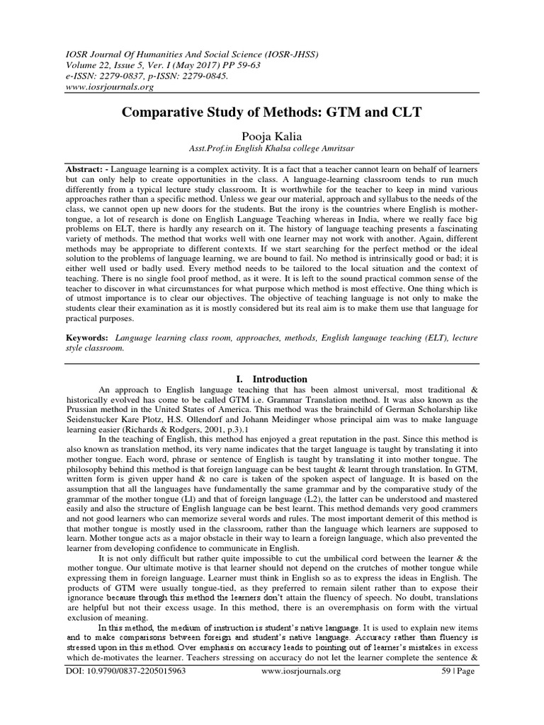 Comparative Study of Methods GTM and CLT | PDF | Language Education ...