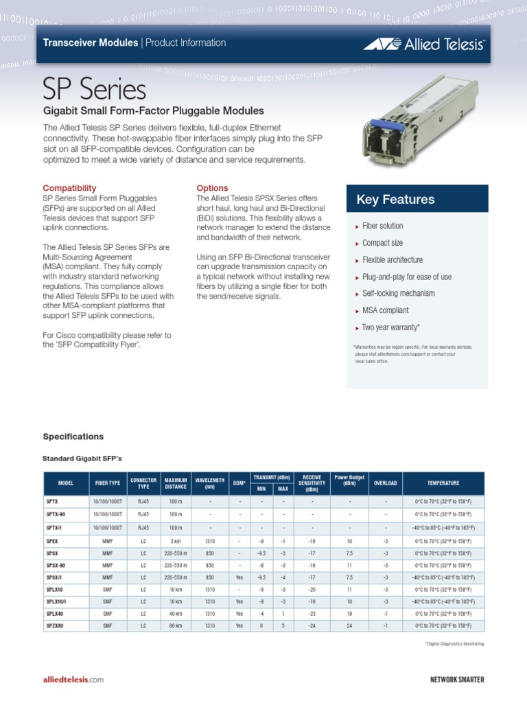 SP Series: Gigabit Small Form-Factor Pluggable Modules | PDF | Physical ...