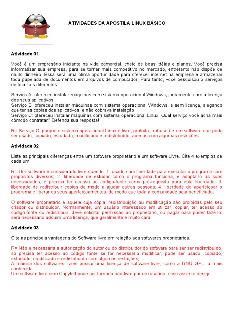 Atividades Da Apostila Linux Básico - Patrícia Fernandes Do Carmo | PDF | Software gratuito ...