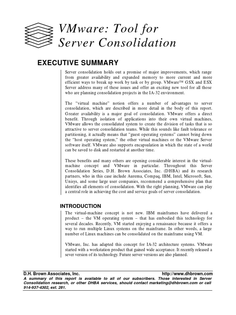 Vmware: Tool For Server Consolidation: Executive Summary | PDF | Virtual Machine | V Mware