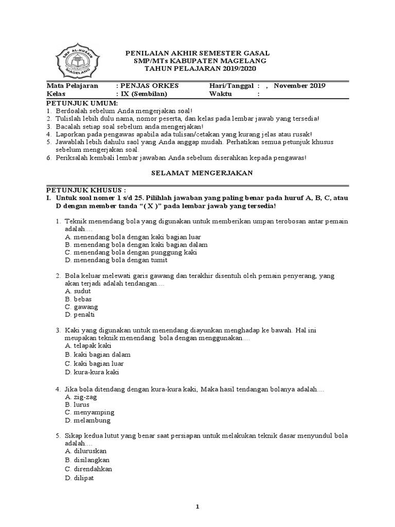 Soal Pas Pjok Kelas Ix | PDF | Olahraga & Rekreasi