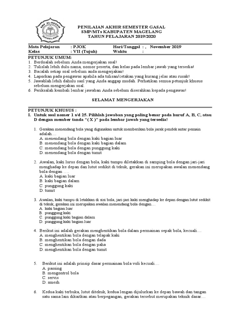 Soal Pas Pjok Kelas Vii | PDF
