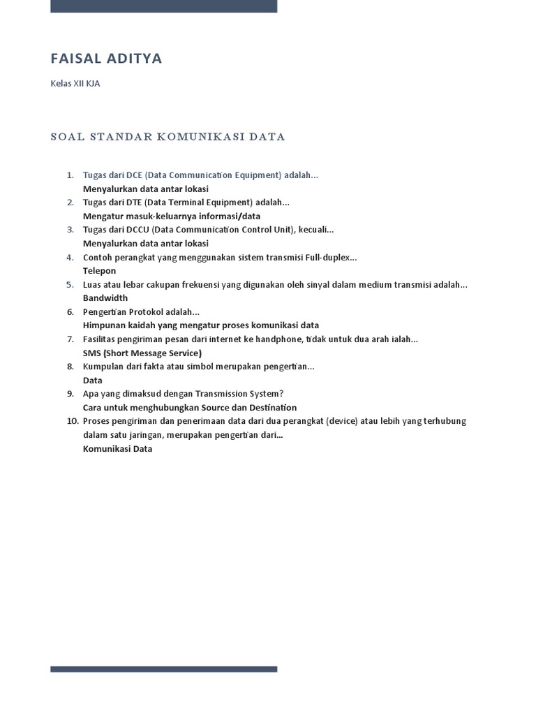 Soal Standar Komunikasi Data | PDF
