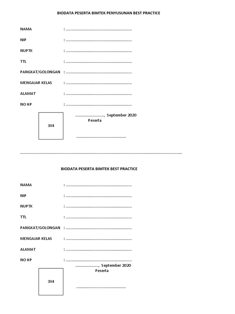 Biodata Peserta Bimtek | PDF