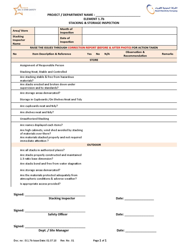 Stacking & Storage Inspection | PDF