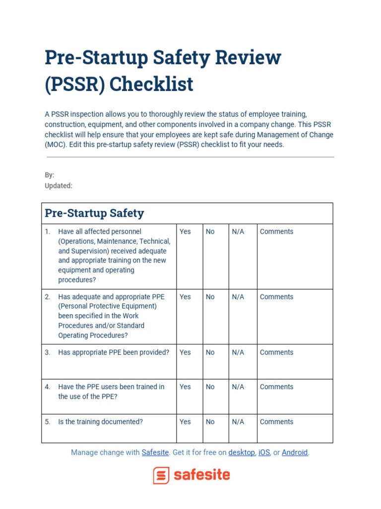 Pre-Startup Safety Review (PSSR) Checklist | PDF | Personal Protective ...