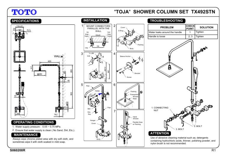 "Toja" Shower Column Set Tx492Stn: Specifications Troubleshooting ...