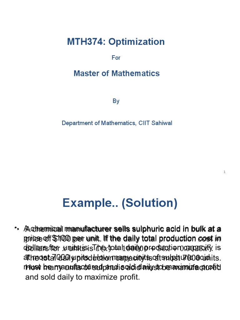 Optimization Techniques in Mathematics | PDF | Maxima And Minima ...