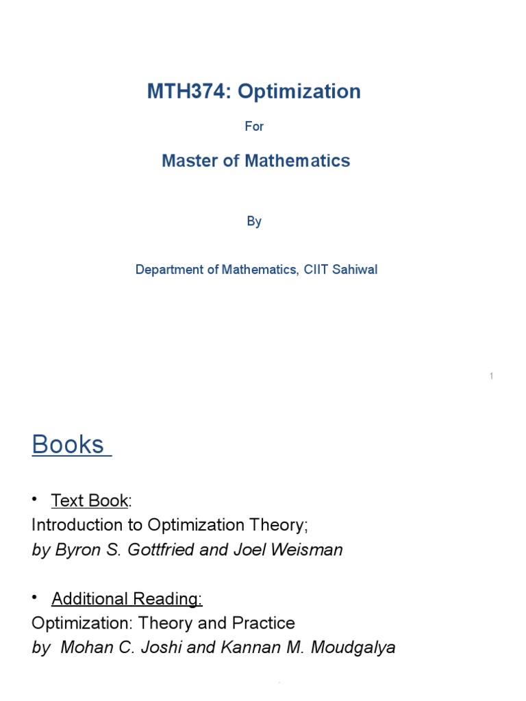 MTH374: Optimization: Master of Mathematics | PDF | Mathematical Optimization | Teaching Mathematics
