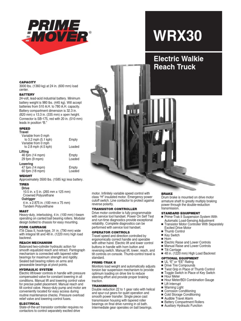 Specifications and Features of the WRX30 Electric Walkie Reach Truck ...