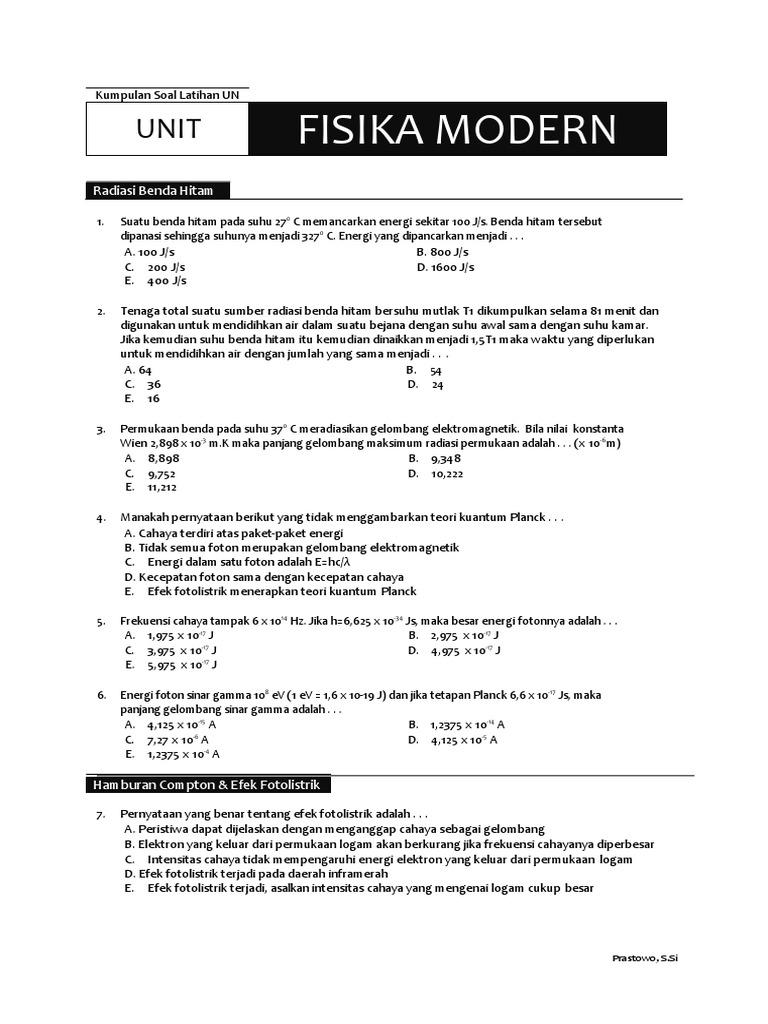 Fisika Modern Unit Radiasi Benda Hitam Hamburan Compton Efek ...