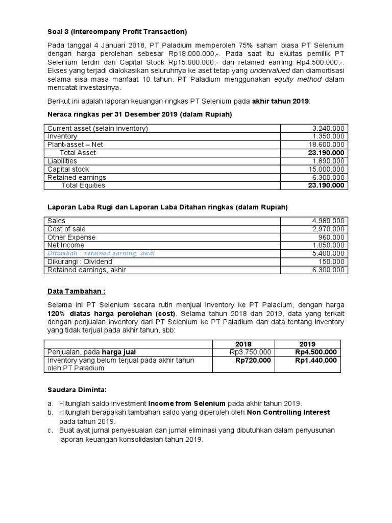 Latihan Soal Intercompany Profit | PDF | Bisnis | Pengelolaan Keuangan & Uang