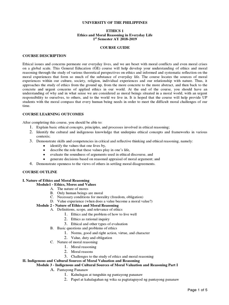 Ethics 1 Course Syllabus | PDF | Morality | Value (Ethics)