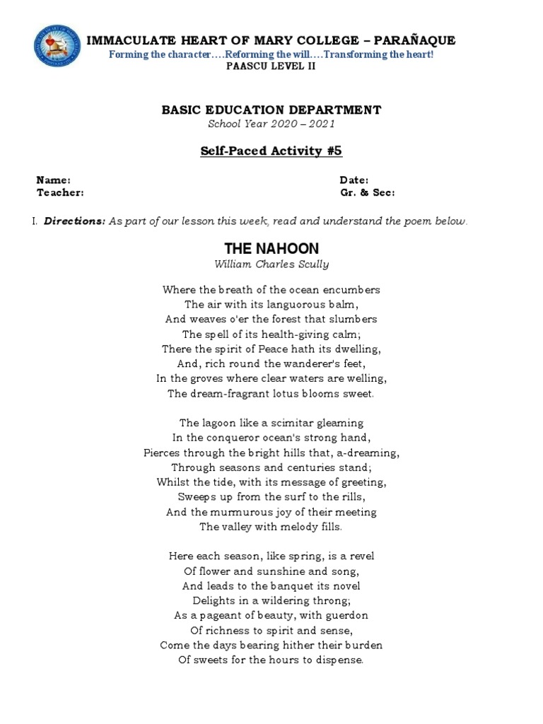 ENG8 - Self-Paced Activity 5 | PDF | Nature