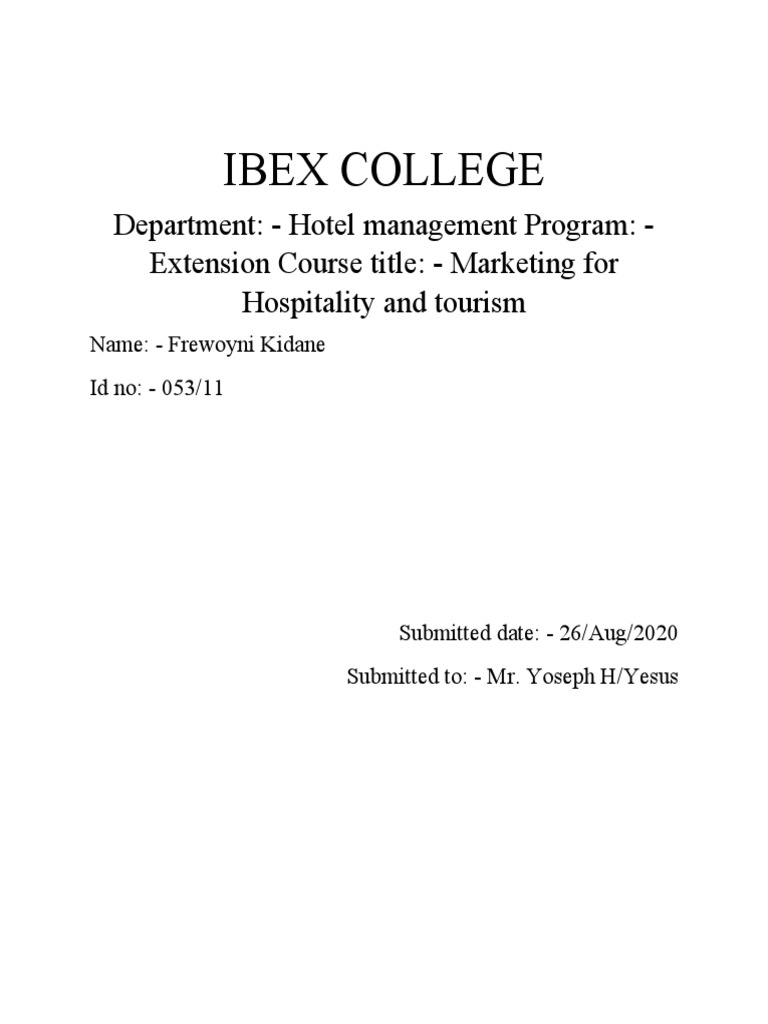 Ibex College: Department: - Hotel Management Program: - Extension ...