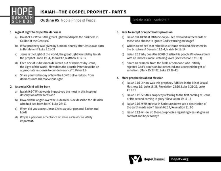 HOPE676 Hope Sabbath School Outlines 2021 Q1 05 | PDF | Gospel Of Luke ...