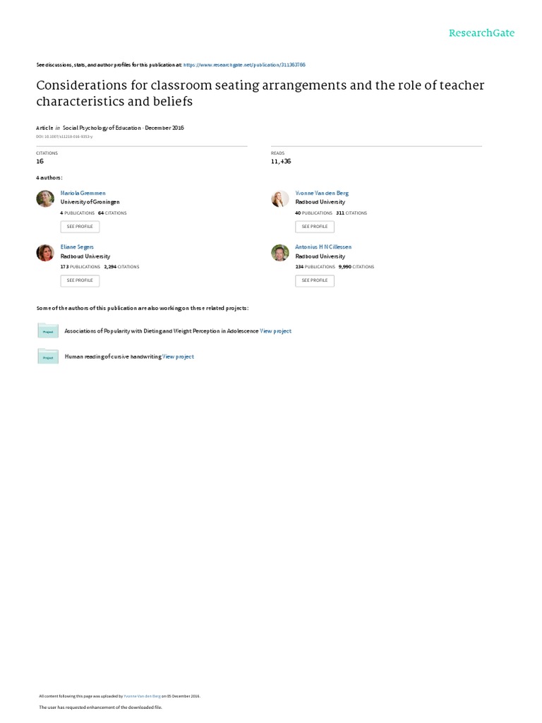 Considerations For Classroom Seating Arrangements and The Role of ...