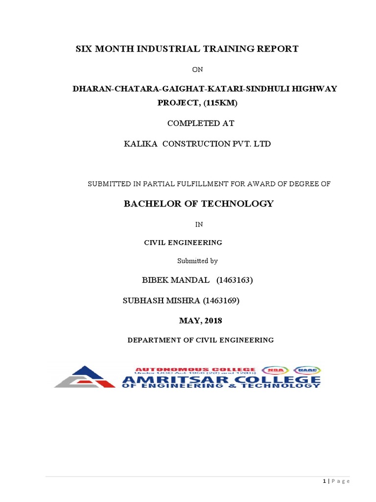 SIX MONTH INDUSTRIAL TRAINING REPORT (Repaired) | PDF | Civil ...