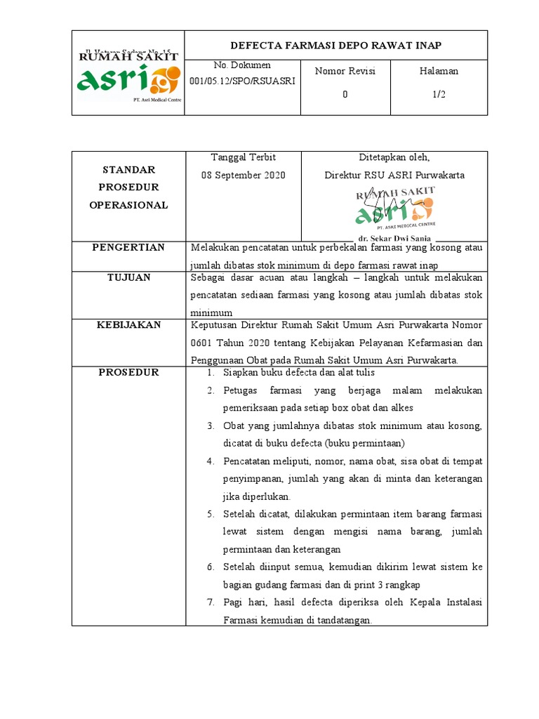 Prosedur Buku Defecta Farmasi Inap | PDF